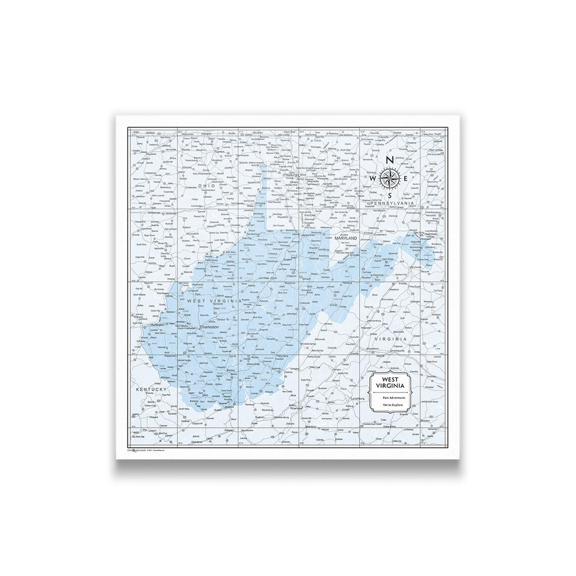 West Virginia Map Poster Light Blue Color Splash - Etsy