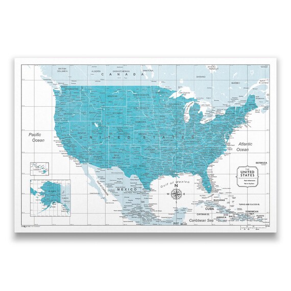 USA Map Poster Teal Color Splash - Etsy