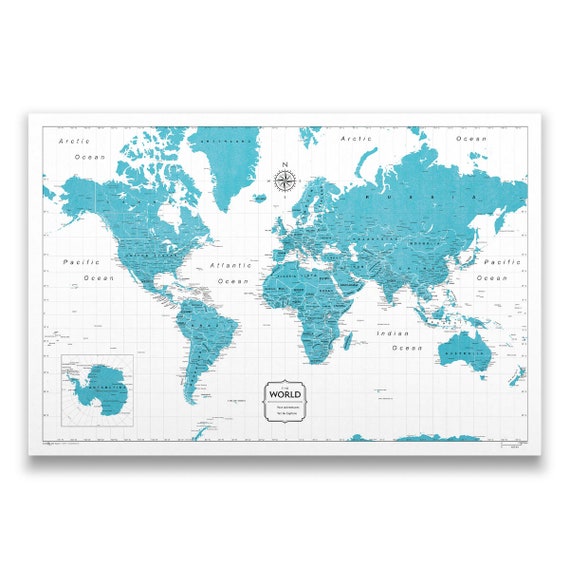 World Map Poster Teal Color Splash | Etsy