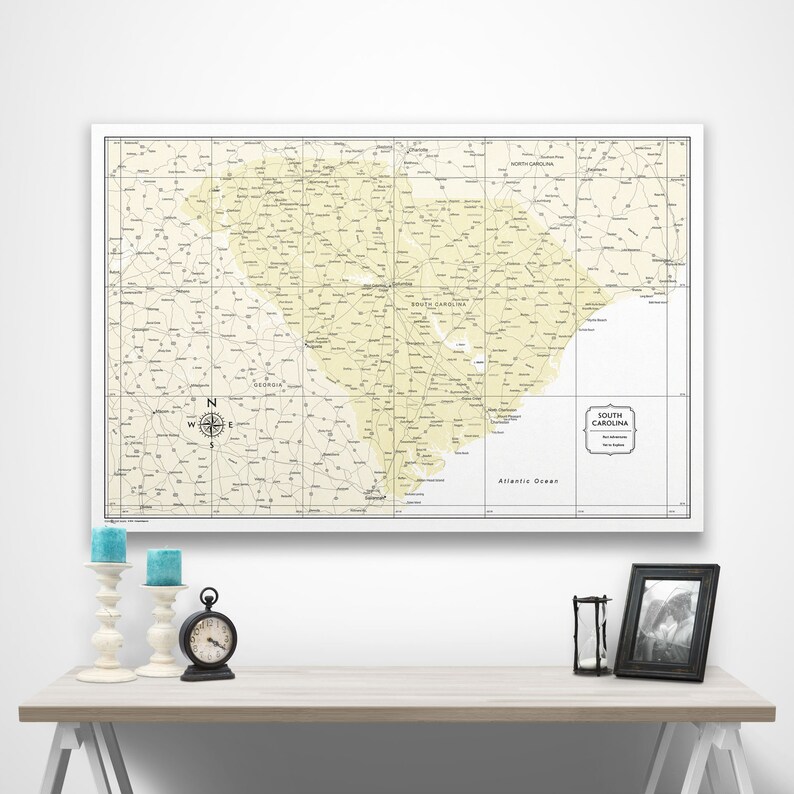 Push Pin South Carolina Map pin Board Yellow Color Splash - Etsy