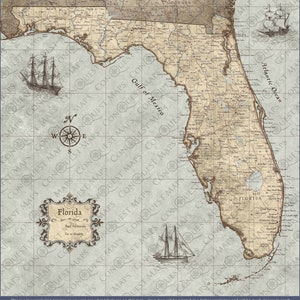 Florida Travel Push Pin State Map - Rustic Vintage Cork Pin Board ...