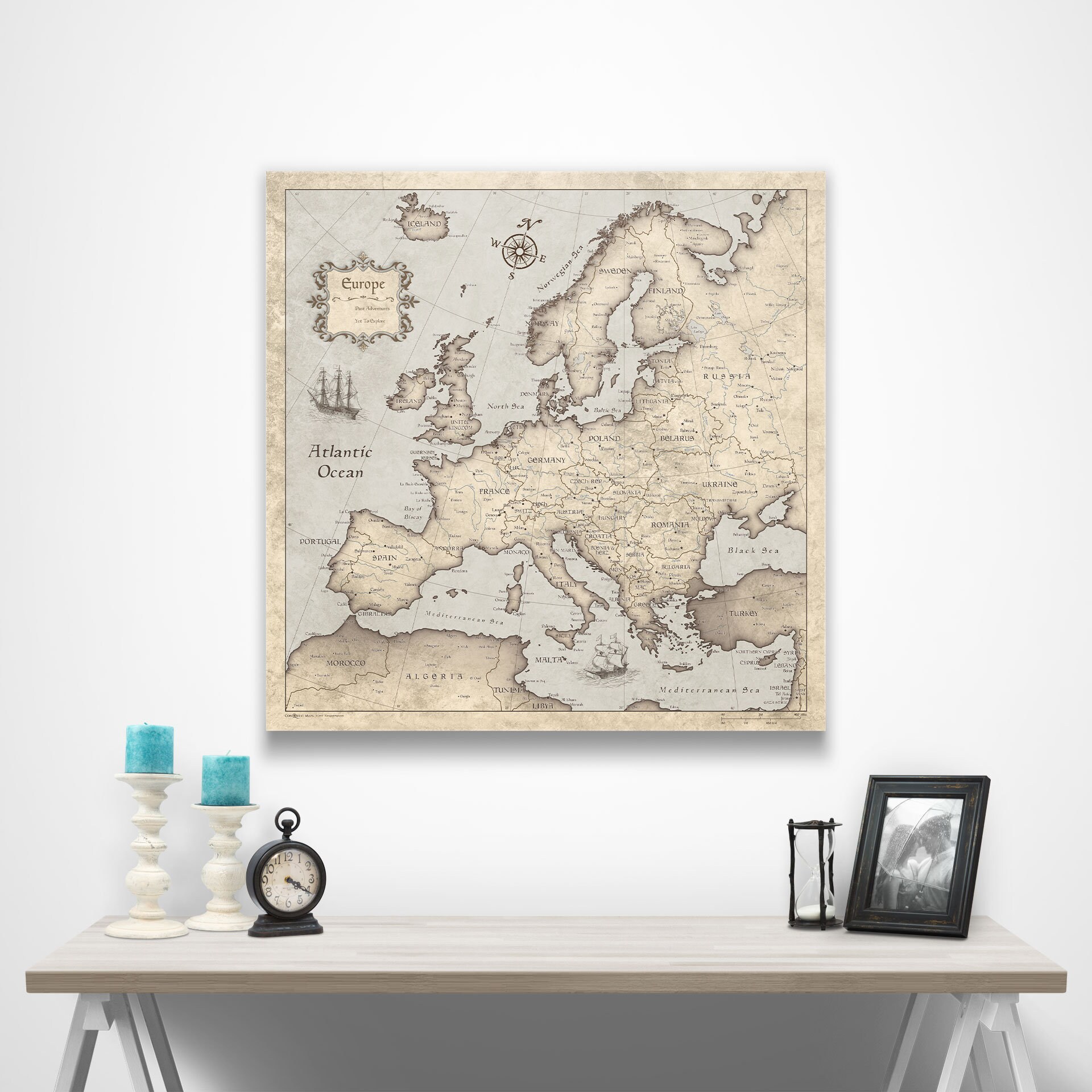 Europe Travel Push Pin State Map - Rustic Vintage Cork Pin Board Canvas ...
