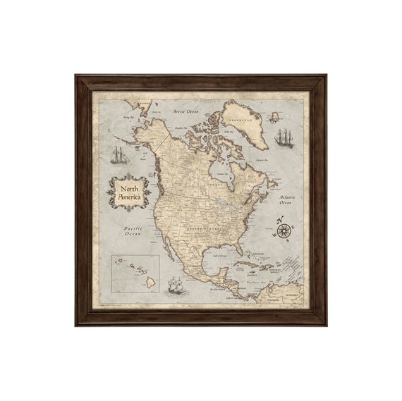 North America Map Poster Rustic Vintage Style Travel Map | Etsy