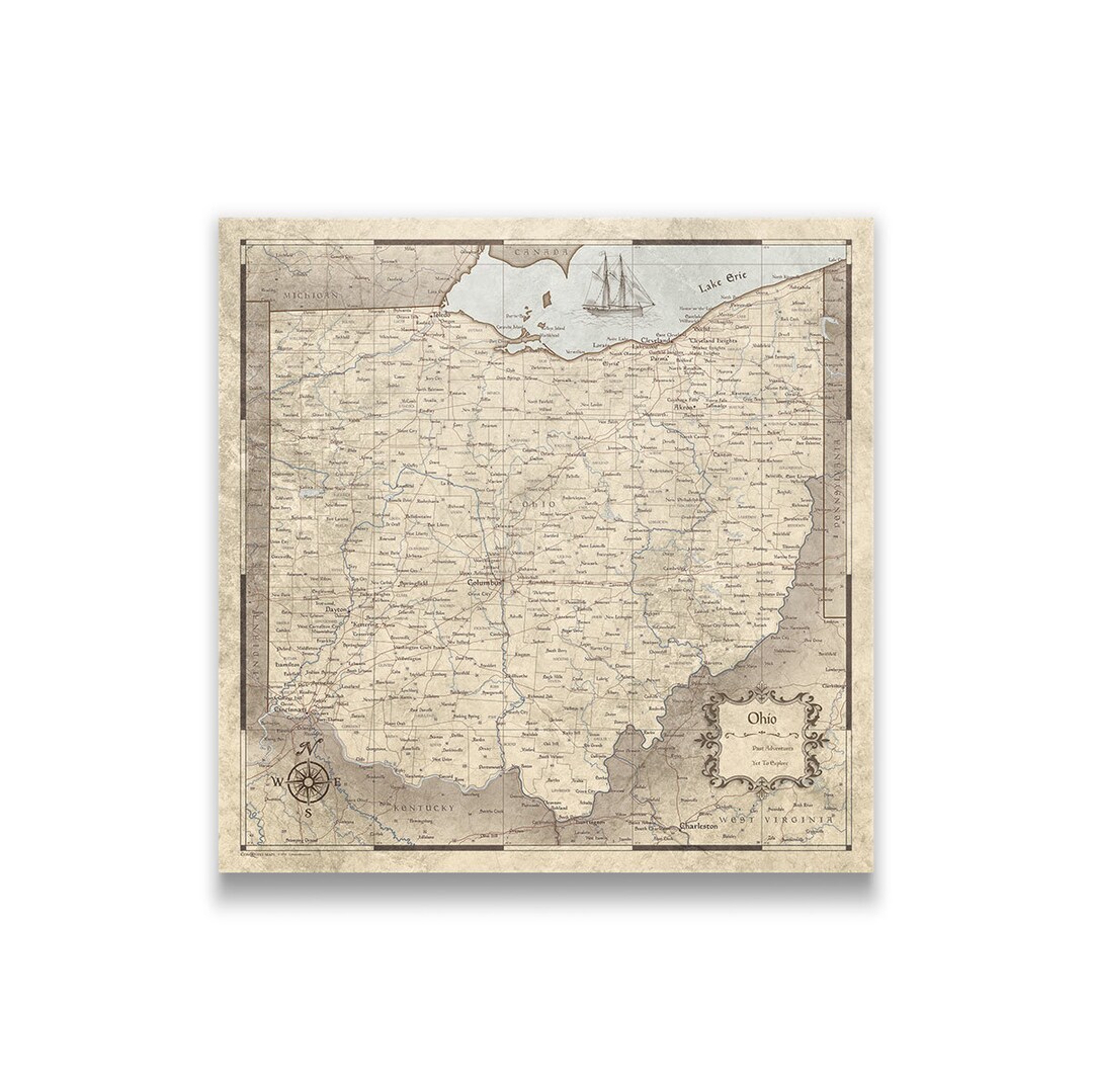 Ohio Travel Push Pin State Map - Rustic Vintage Cork Pin Board Canvas ...