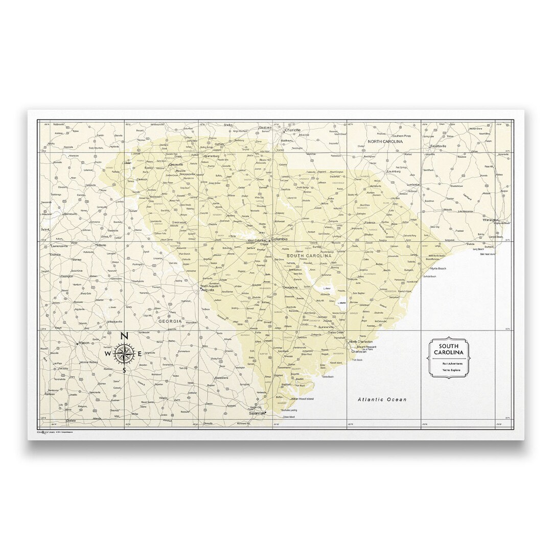 Push Pin South Carolina Map pin Board Yellow Color Splash - Etsy