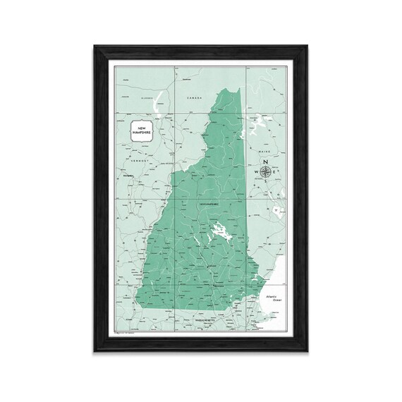 New Hampshire Map Poster Green Color Splash | Etsy