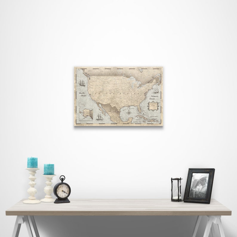 Rustic Vintage Map Poster USA Map - Etsy
