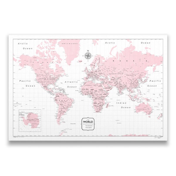 Pink World Map - Etsy