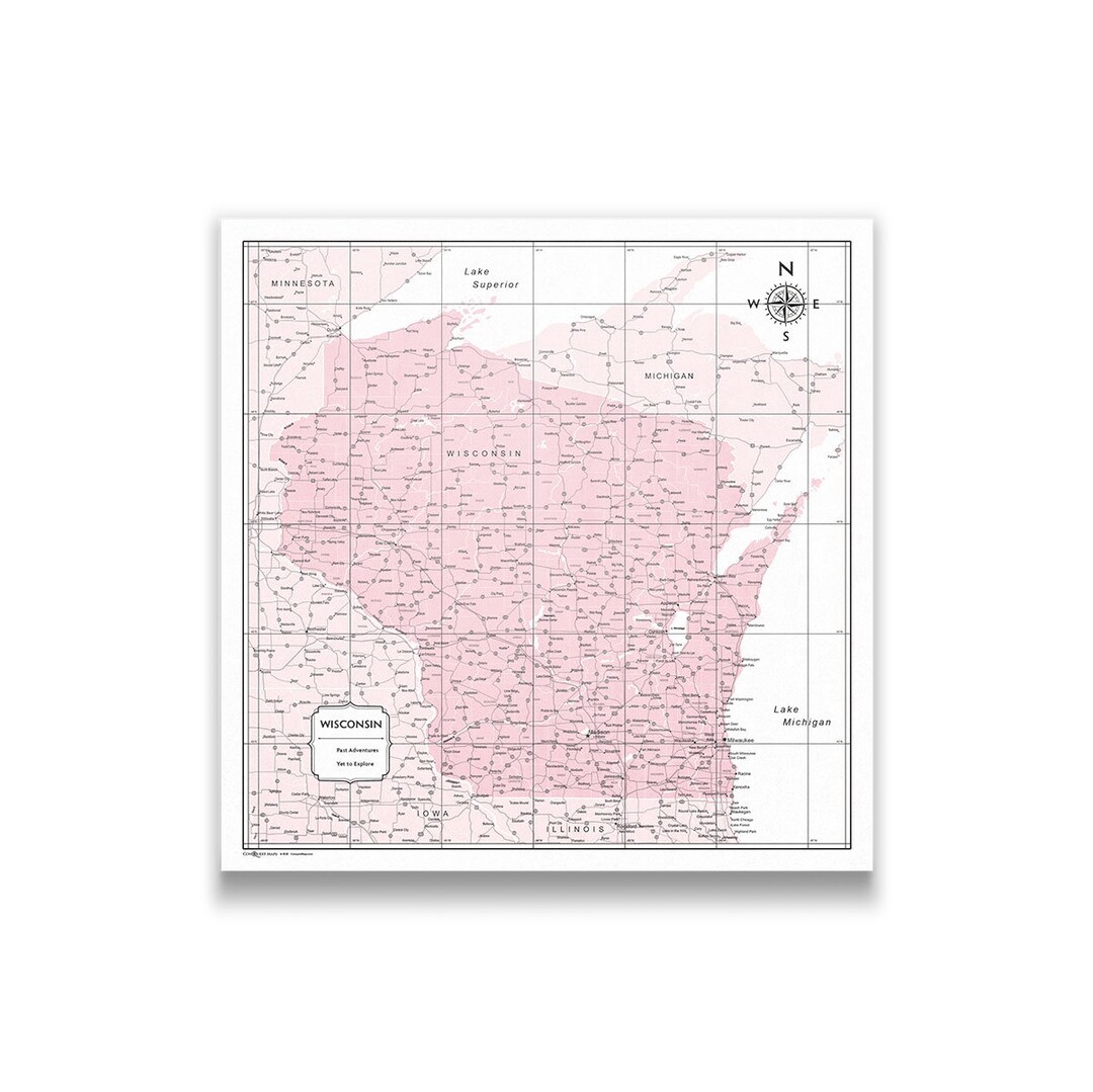 Wisconsin Map Poster Pink Color Splash - Etsy