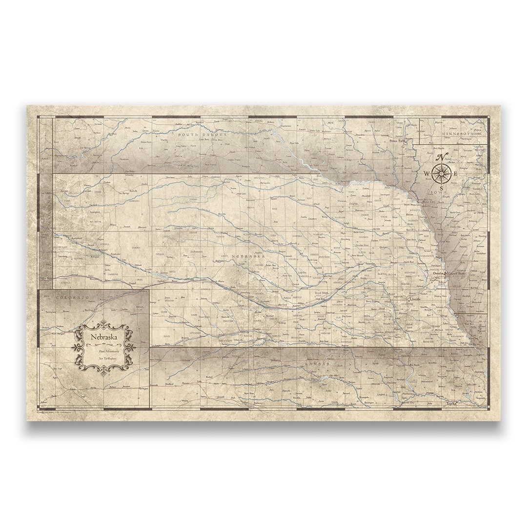 Nebraska Map Poster Rustic Vintage Style Travel Map - Etsy