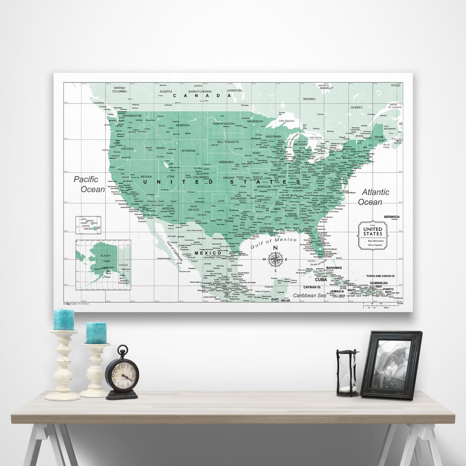 Push Pin USA Map pin Board Green Color Splash | Etsy