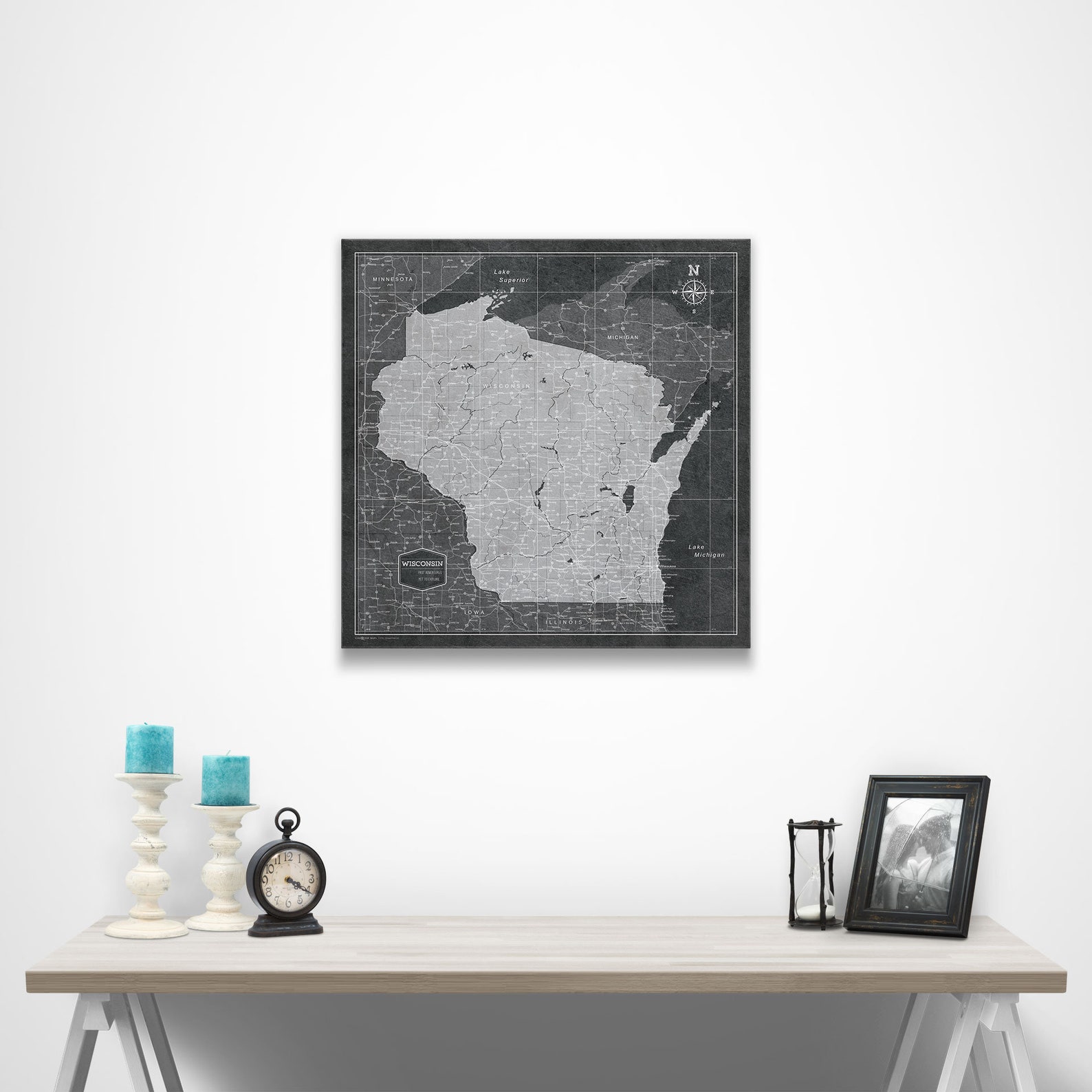 Wisconsin Travel Push Pin State Map Modern Cork Pin Board | Etsy