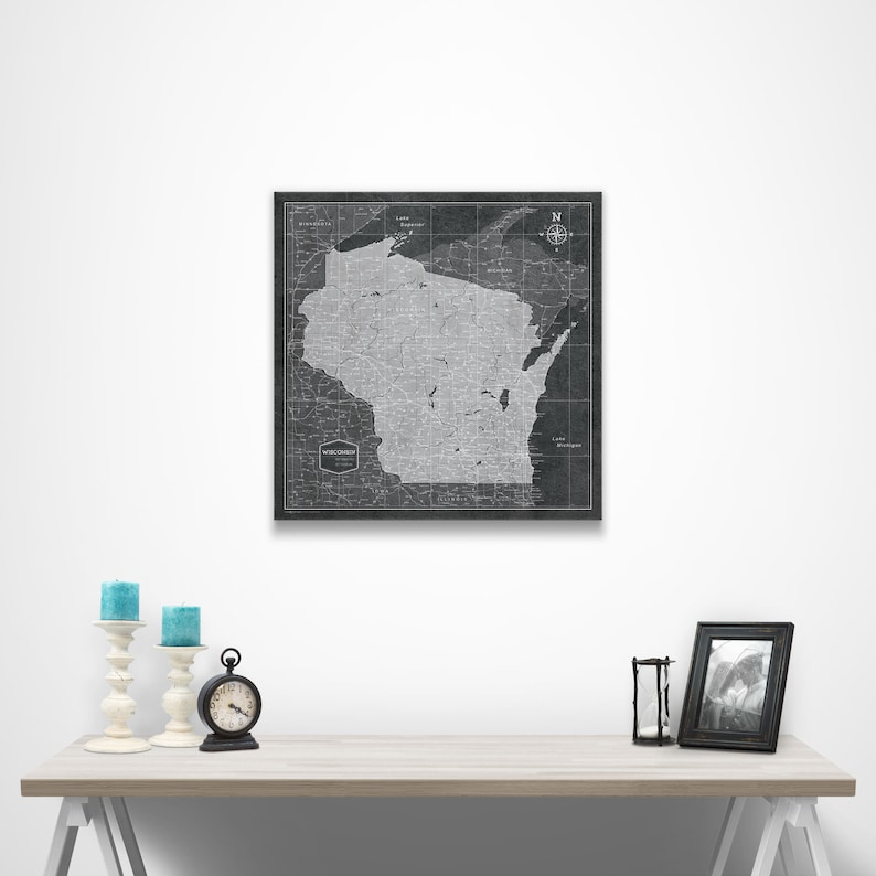 Wisconsin Travel Push Pin State Map Modern Cork Pin Board | Etsy