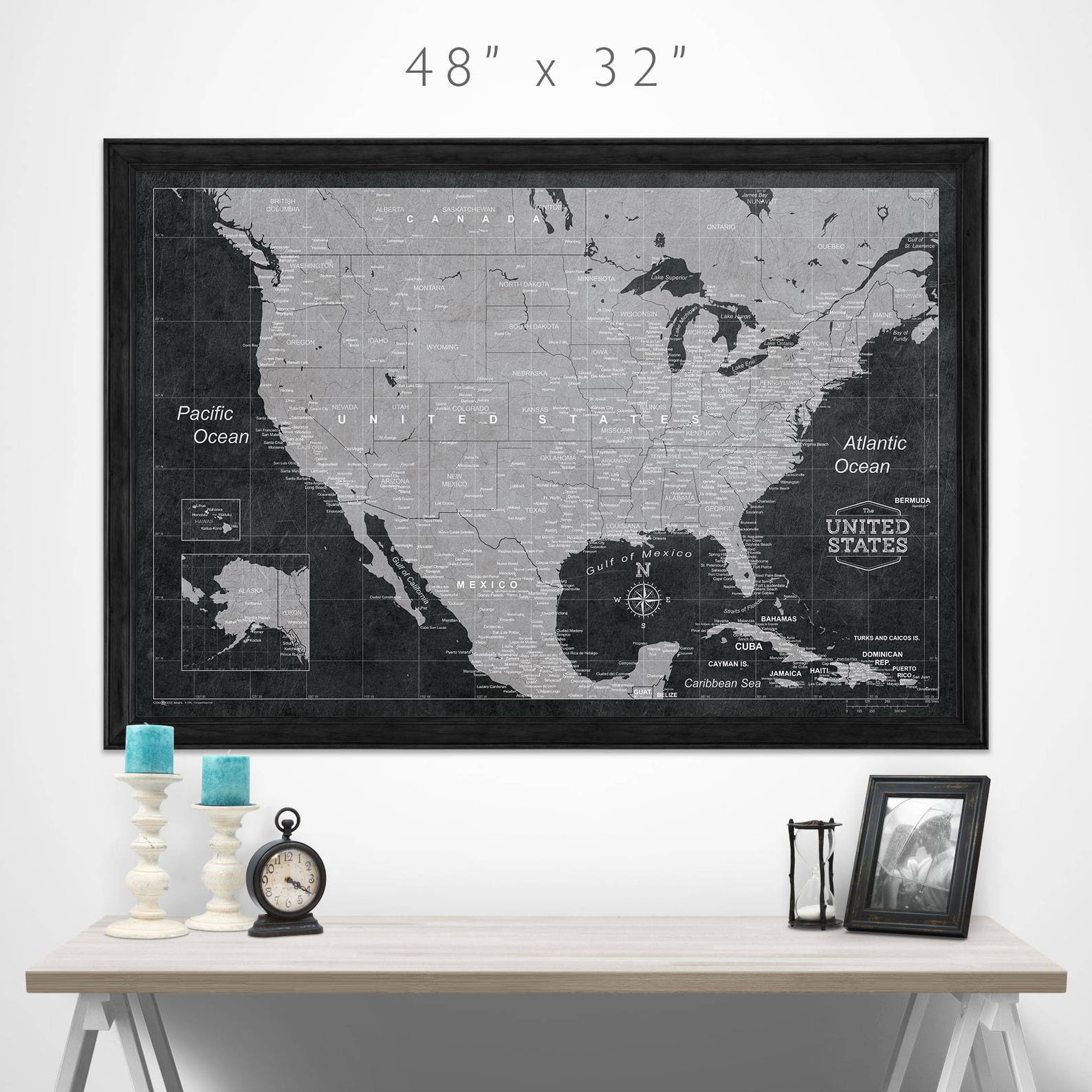 Travel Map Modern United States Slate Black Modern Slate | Etsy