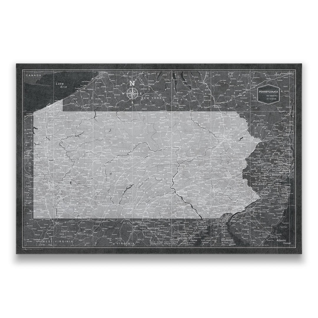 Pennsylvania Travel Push Pin State Map - Modern Cork Pin Board Canvas ...