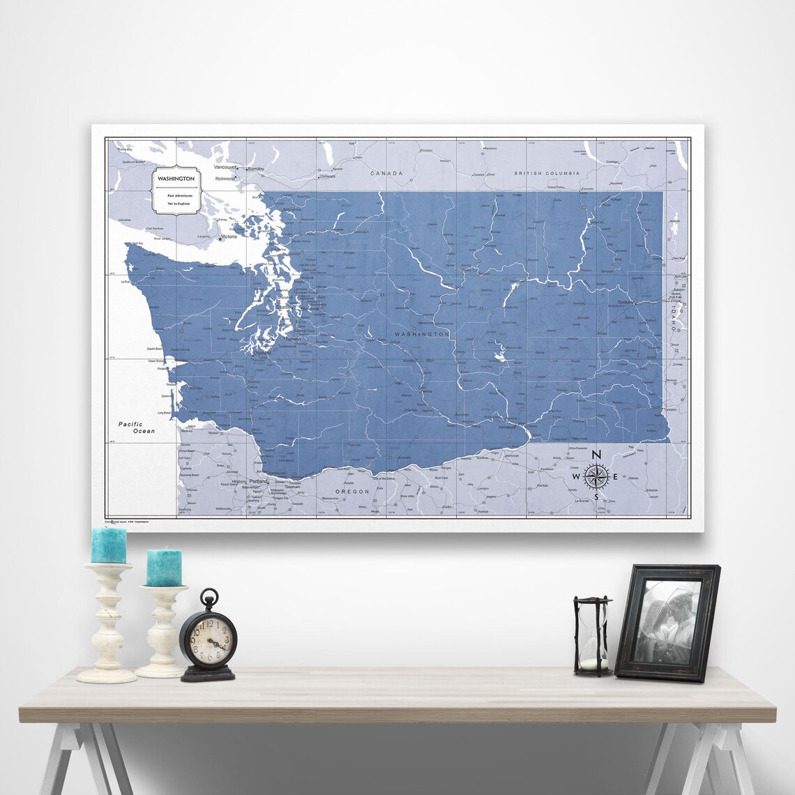 Push Pin Washington Map pin Board Navy Color Splash - Etsy