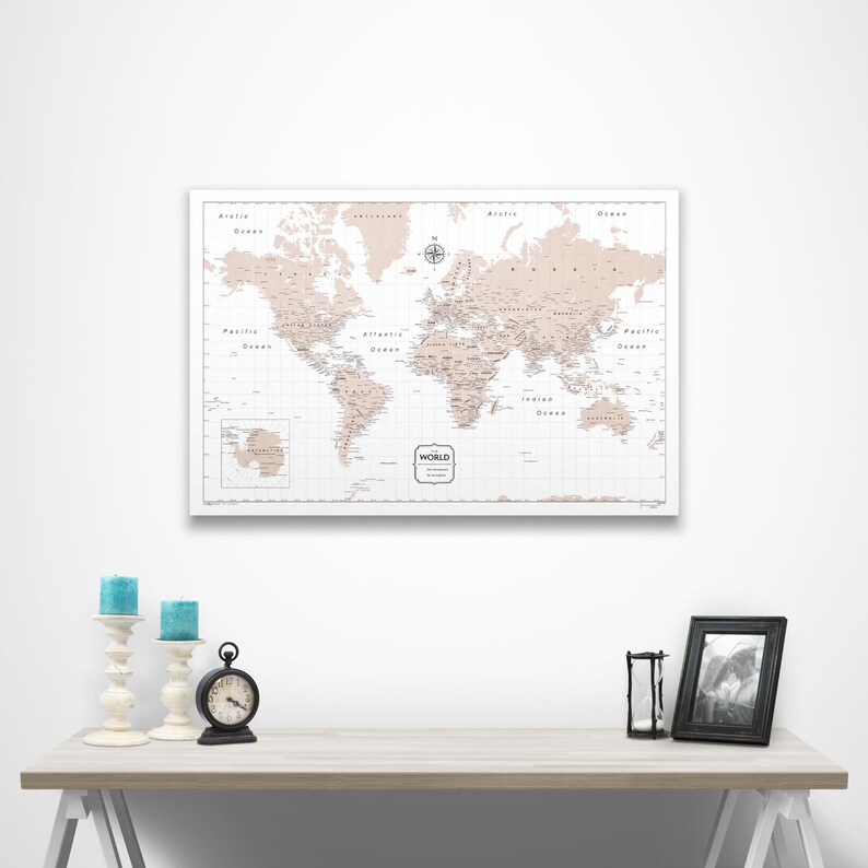 World Map Poster Light Brown Color Splash | Etsy