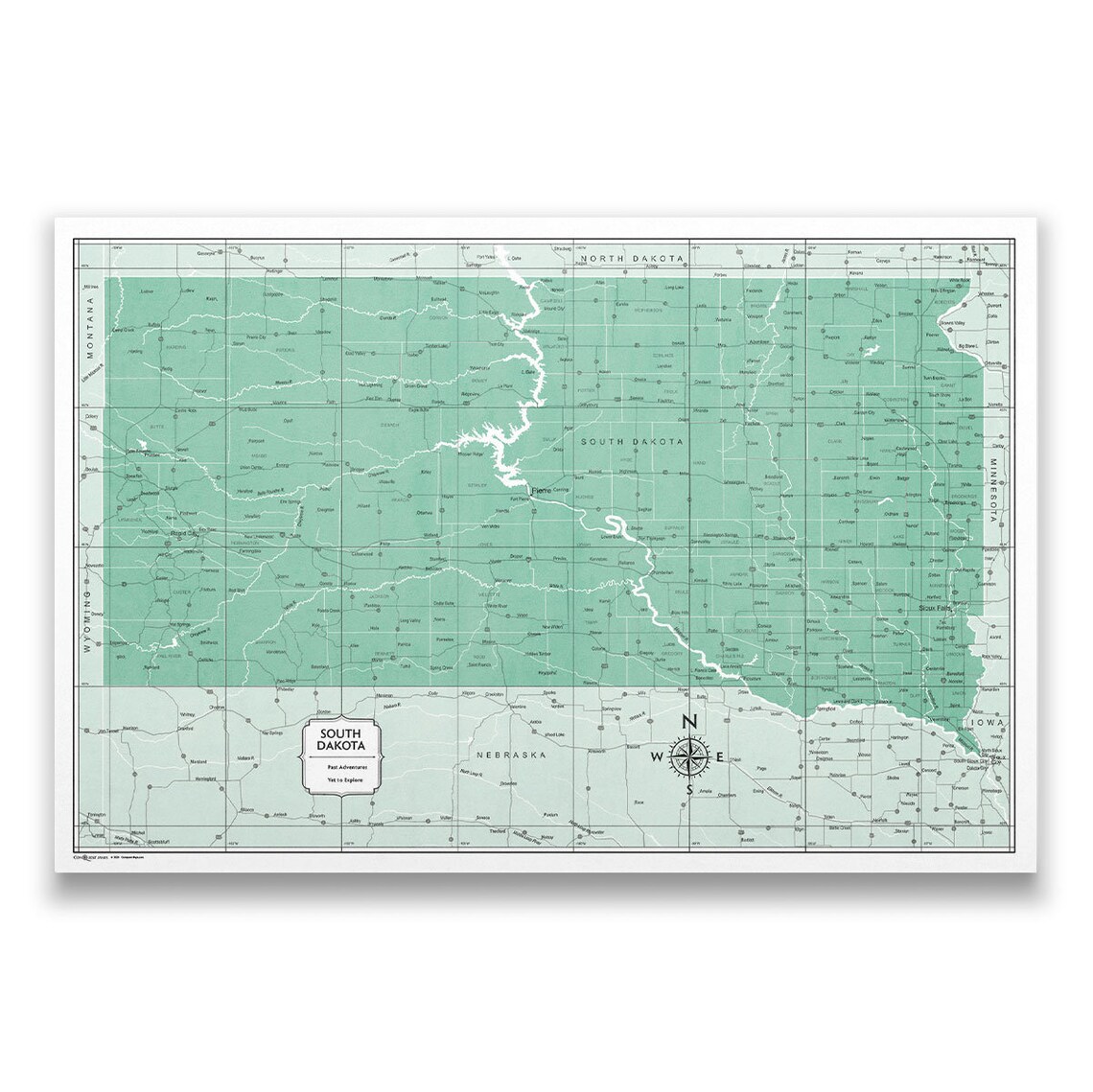 South Dakota Map Poster Green Color Splash - Etsy