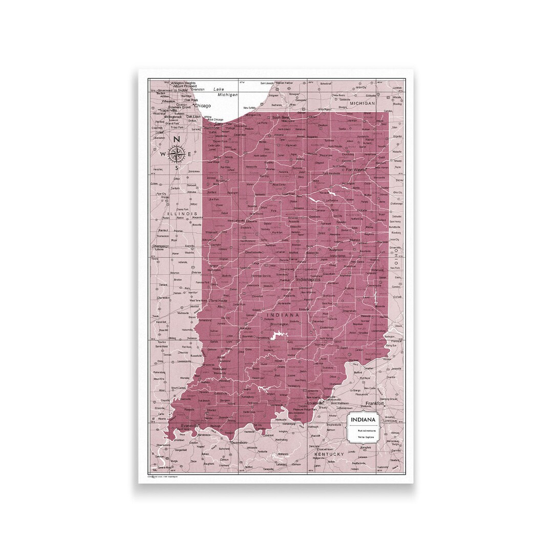 Indiana Map Poster Burgundy Color Splash - Etsy