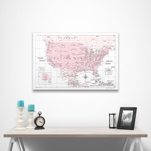 Push Pin USA Map (pin Board) - Pink Color Splash - Etsy