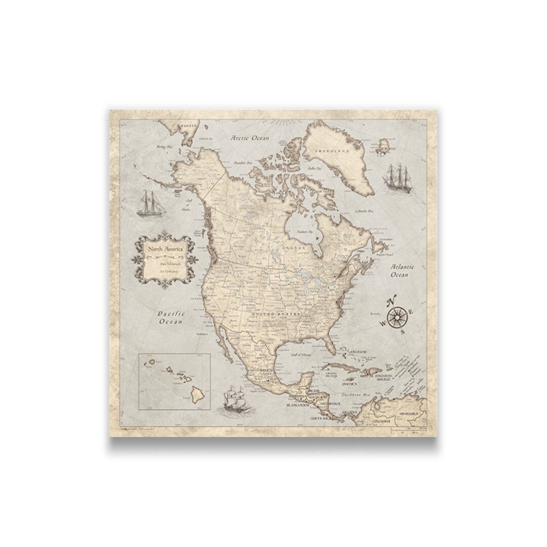 North America Map Poster - Rustic Vintage Style Travel Map - Etsy