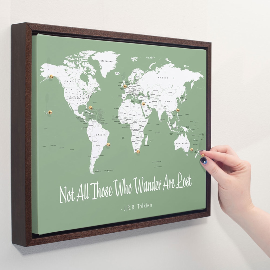 Push Pin Mini World Travel Map (color: Olive) - Personalizable Cork Pin ...