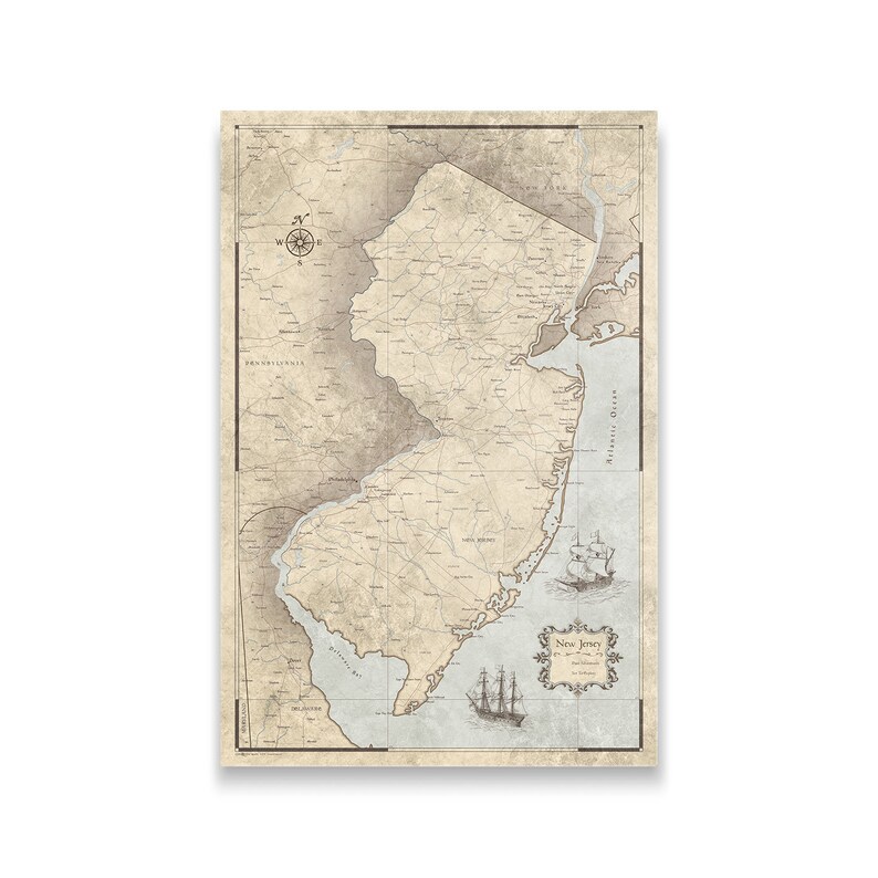 New Jersey Map Poster Rustic Vintage Style Travel Map - Etsy