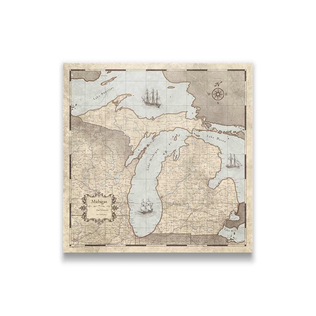 Michigan Travel Push Pin State Map - Rustic Vintage Cork Pin Board ...