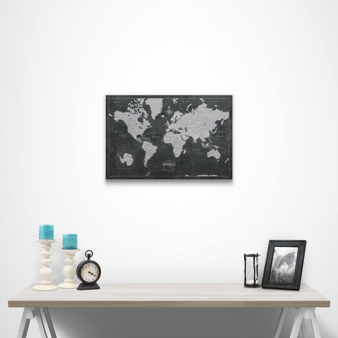 Modern World Travel Map Poster Modern Slate Style Map | Etsy