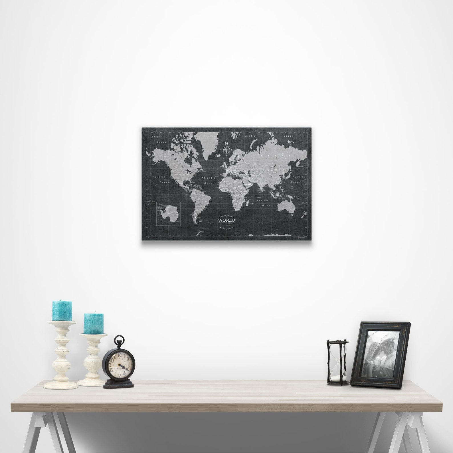 Modern World Travel Map Poster - Modern Slate Style Map - Etsy
