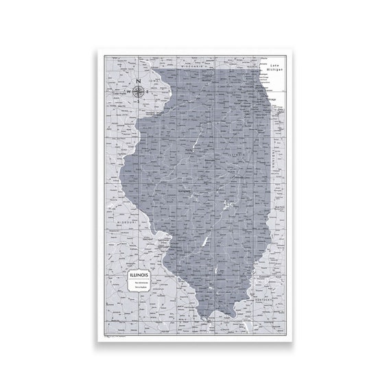 Illinois Map Poster Dark Gray Color Splash | Etsy