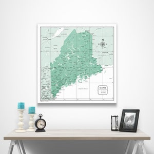 Maine Map Poster Green Color Splash - Etsy