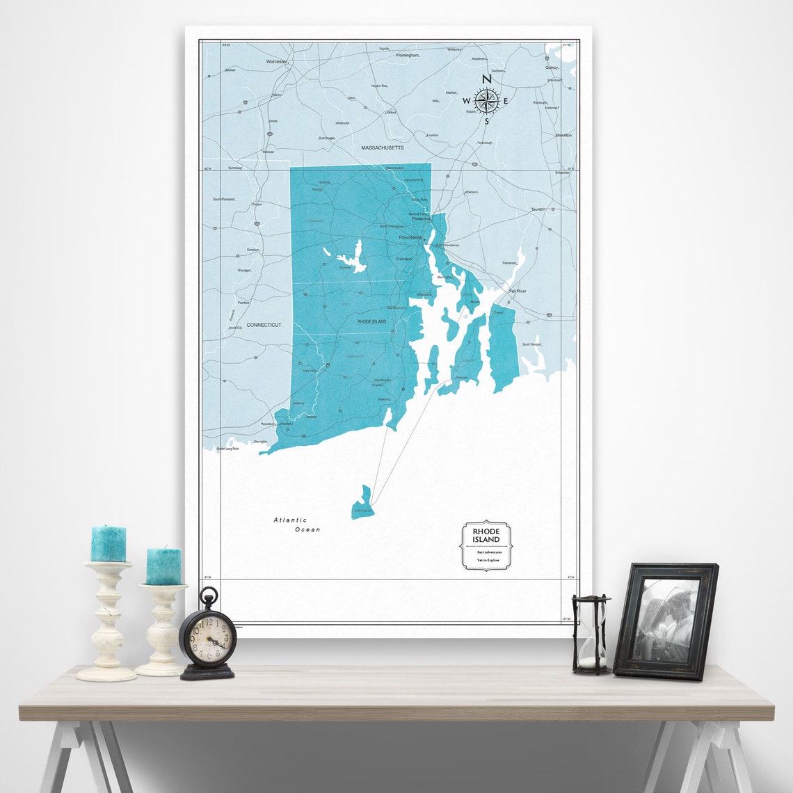 Rhode Island Map Poster Teal Color Splash | Etsy