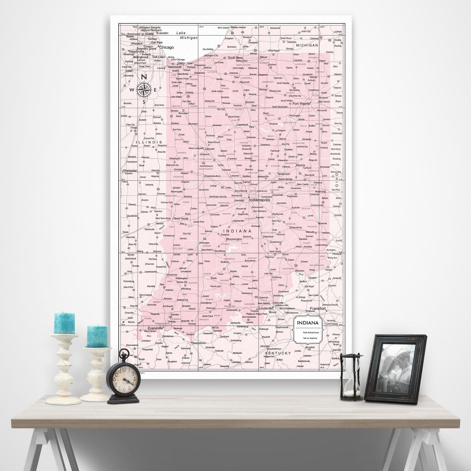 Indiana Map Poster Pink Color Splash - Etsy