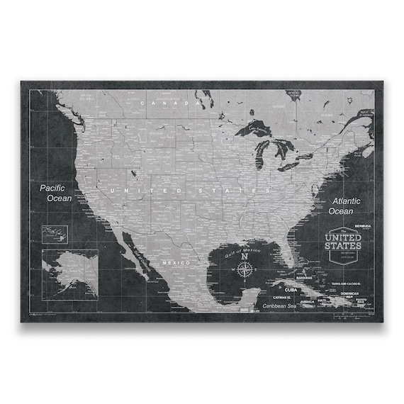 Travel Map Modern United States Slate Black modern Slate | Etsy