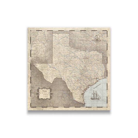 Texas Map Poster Rustic Vintage Style Travel Map - Etsy