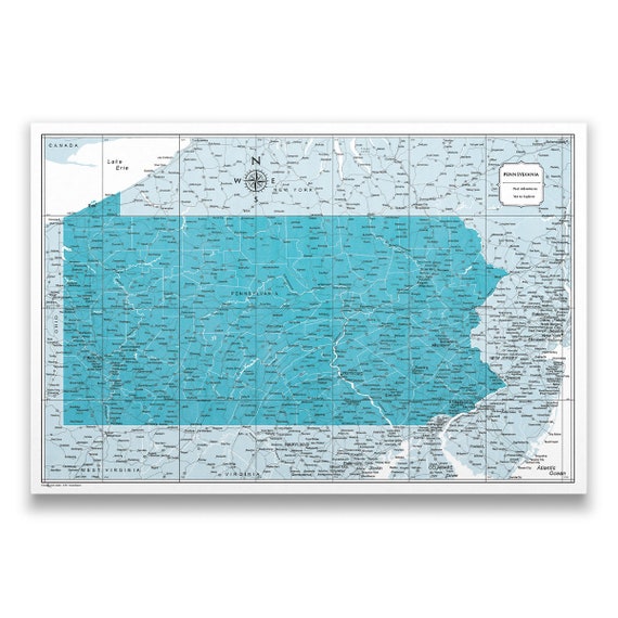 Pennsylvania Map Poster Teal Color Splash - Etsy