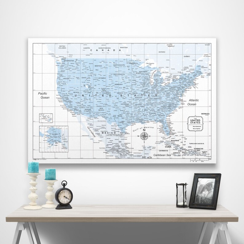 USA Map Poster Light Blue Color Splash - Etsy