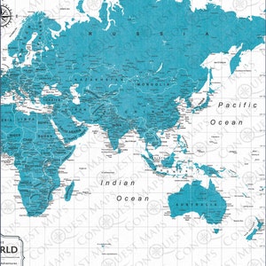 Push Pin World Map (pin Board) - Teal Color Splash - Etsy