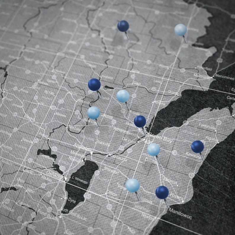 Wisconsin Travel Push Pin State Map Modern Cork Pin Board | Etsy