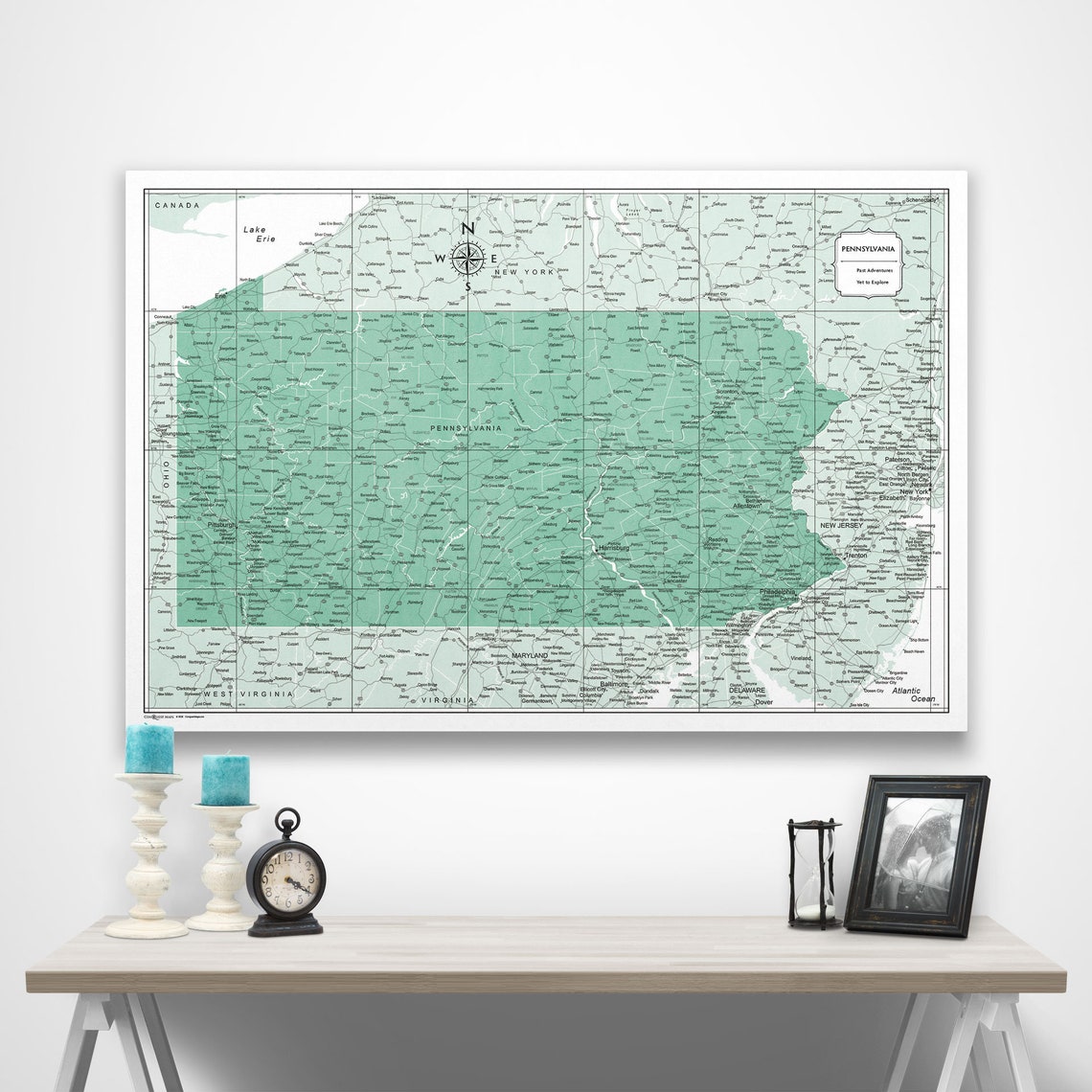 Pennsylvania Map Poster Green Color Splash | Etsy