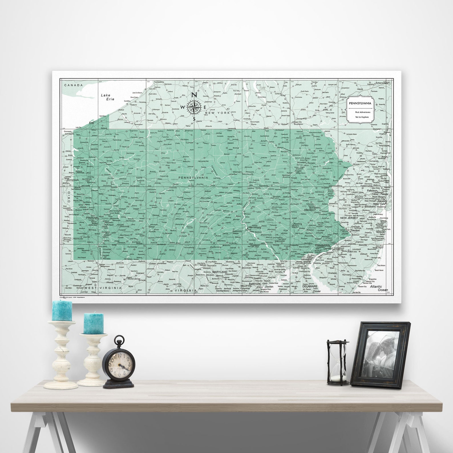 Pennsylvania Map Poster Green Color Splash | Etsy