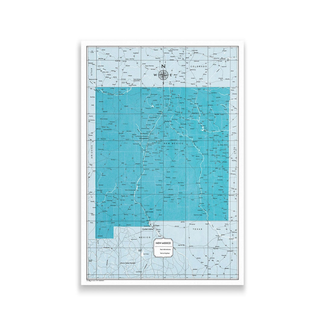 New Mexico Map Poster - Teal Color Splash - Etsy
