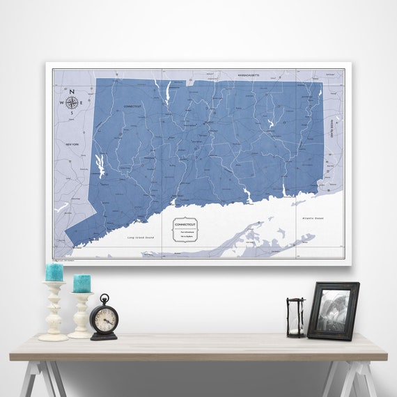 Connecticut Map Poster Light Blue Color Splash Art & Collectibles ...