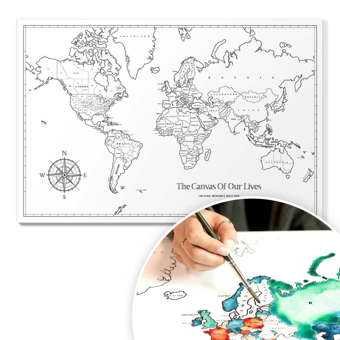 Customizable World Map Paint Set - Fun Date Night Idea - Ideal Gift for ...
