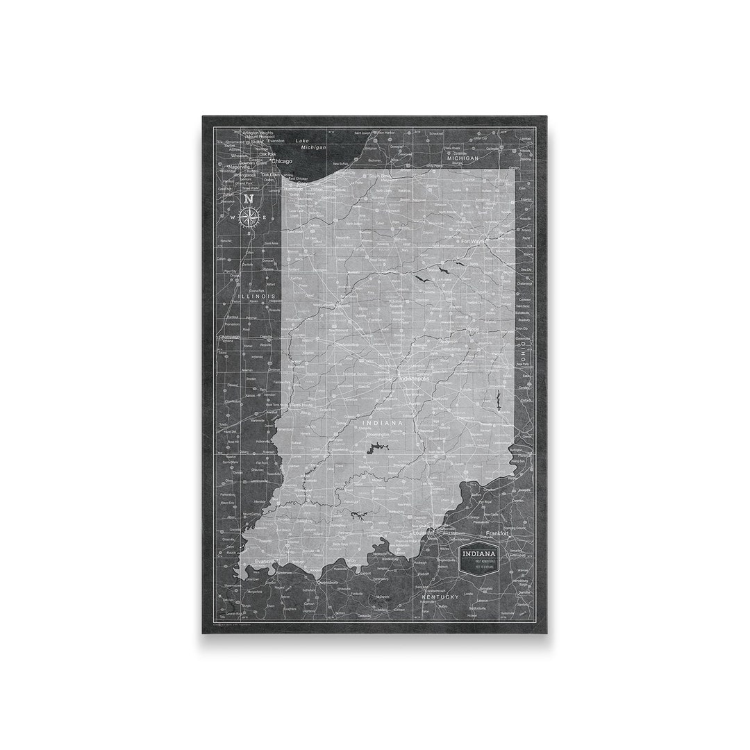Indiana Travel Push Pin State Map - Modern Cork Pin Board Canvas ...