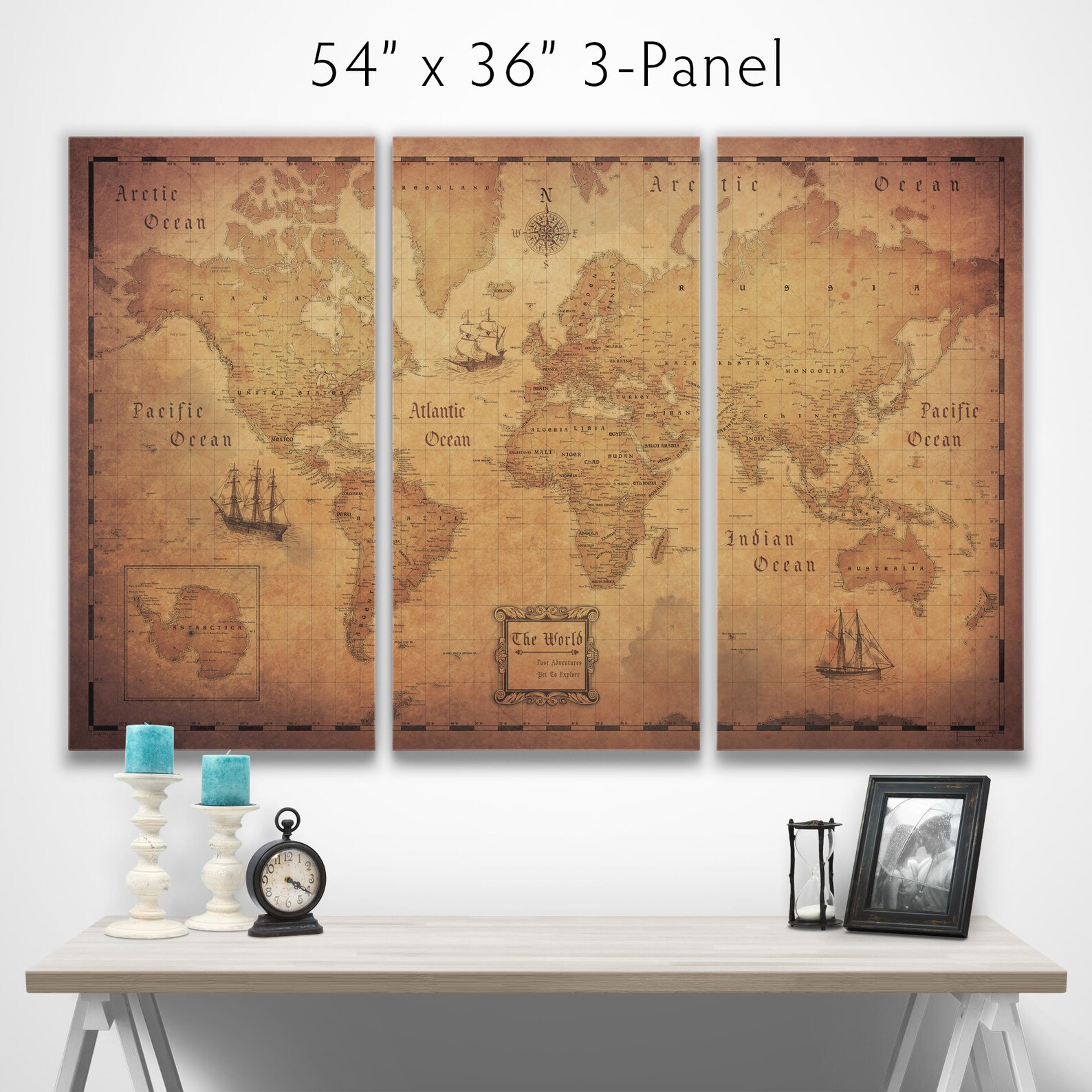World Map Travel Pin Board - Antique Aged Cork Push Pin Canvas (golden ...