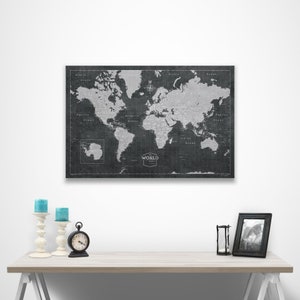 Modern World Travel Map Poster - Modern Slate Style Map - Etsy