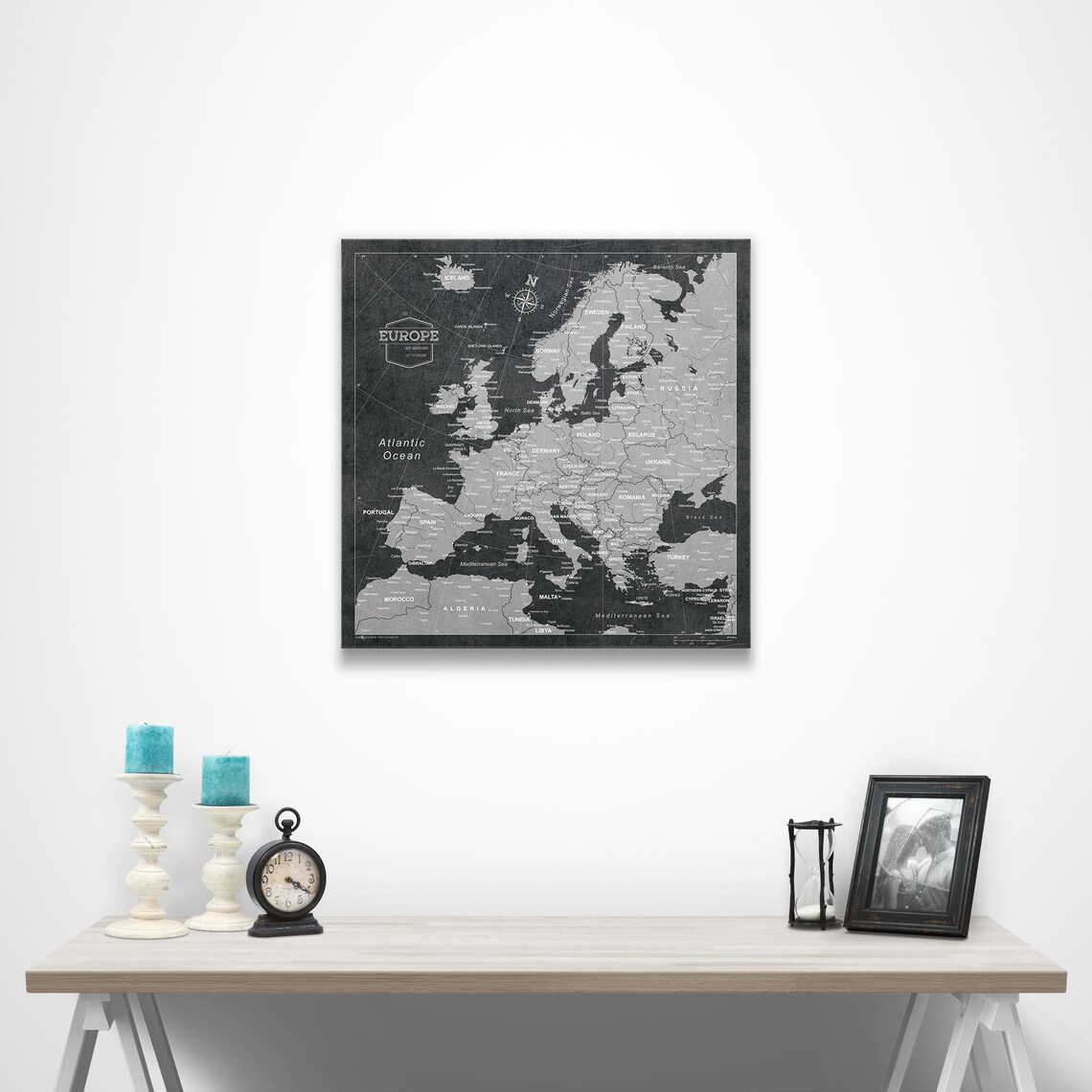 Europe Map Poster - Modern Slate Style Travel Map - Etsy