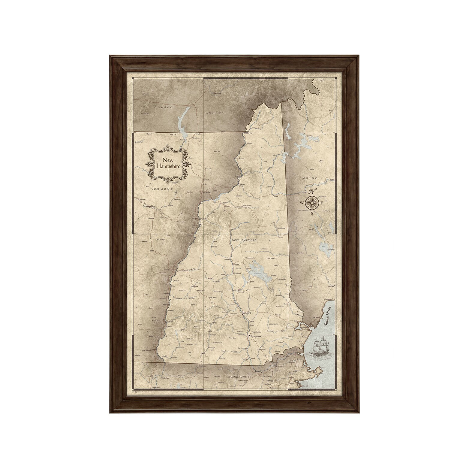 New Hampshire Map Poster Rustic Vintage Style Travel Map | Etsy